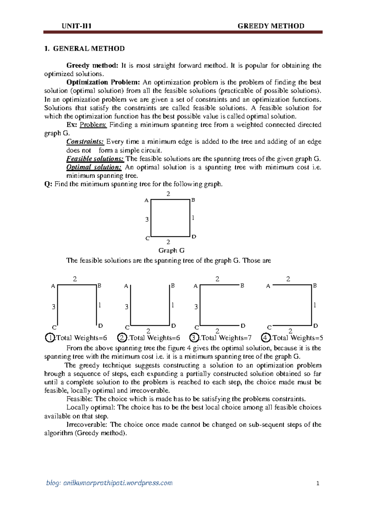 Daa Unit Iii Daa 1 General Method Optimized Solutions Greedy Method It Is Most Straight