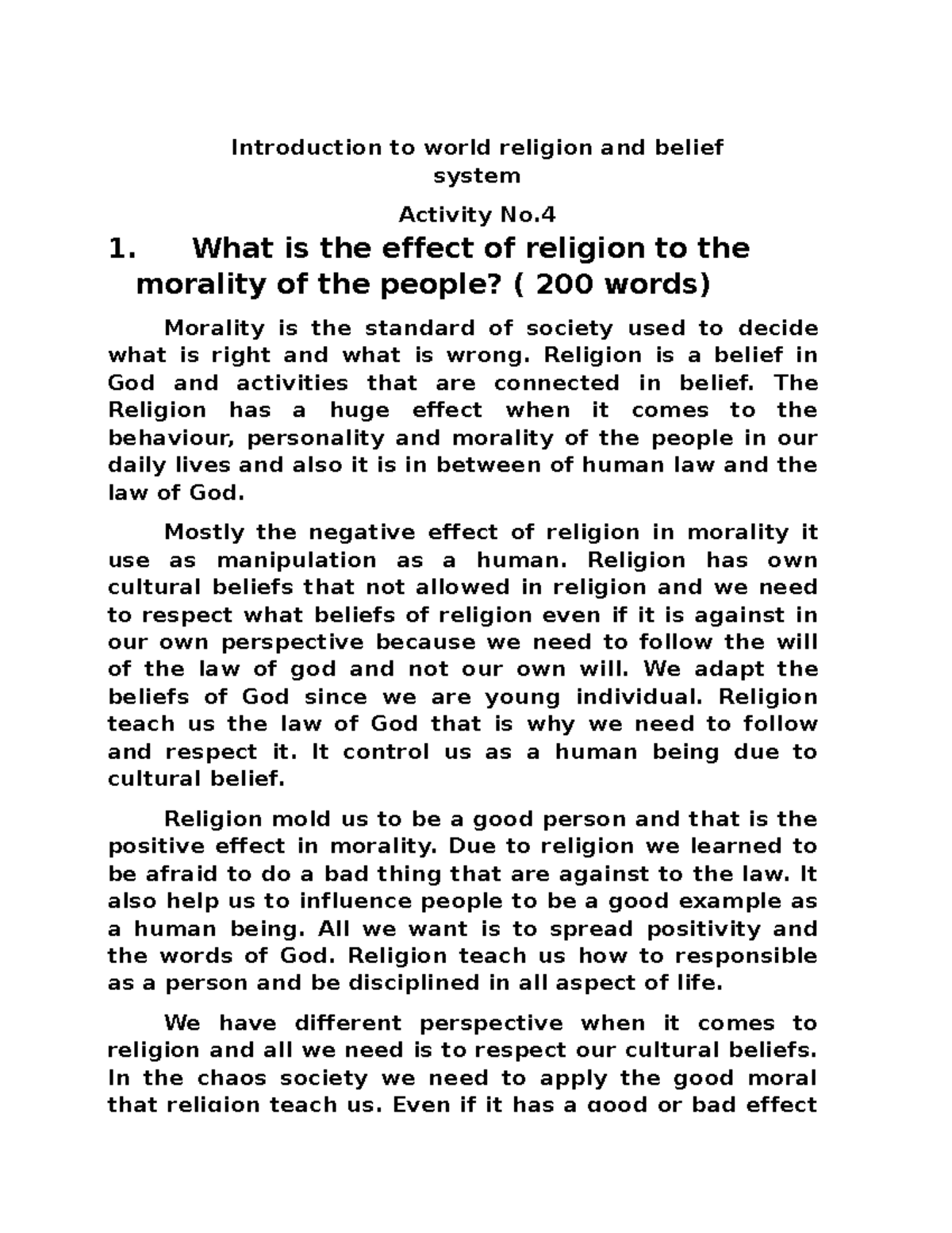 Act 4- world and religion - Introduction to world religion and belief ...