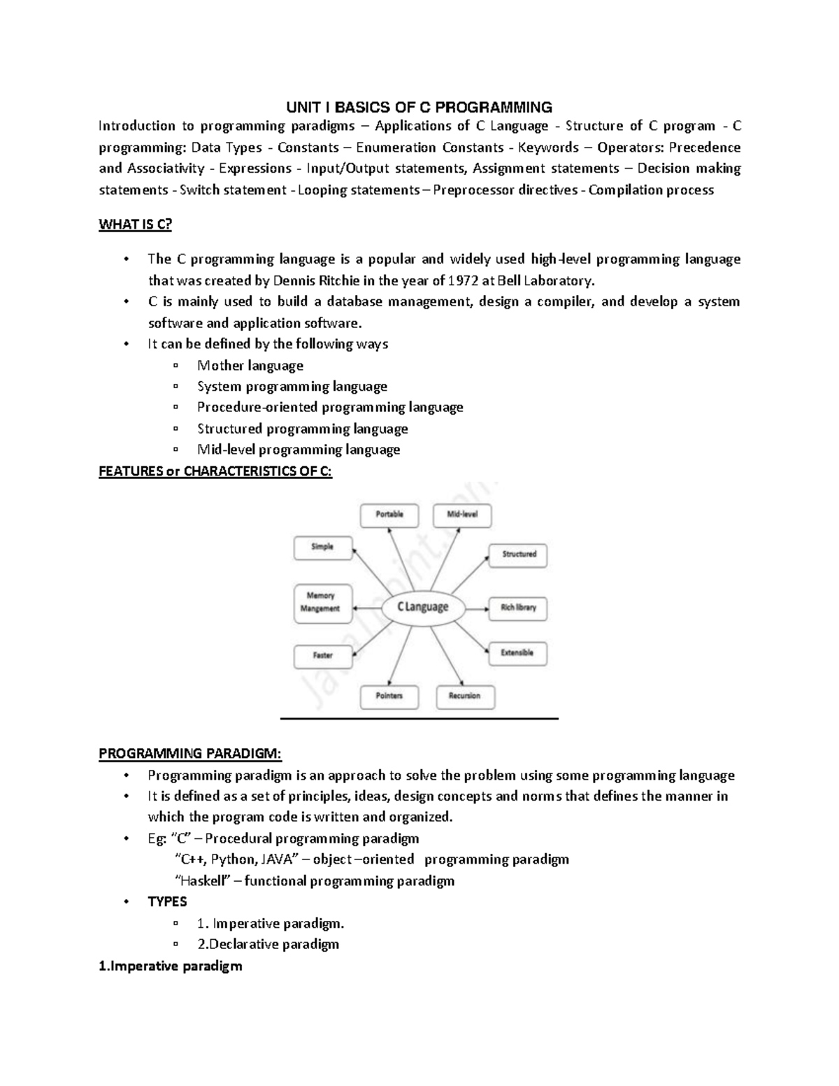 Cs3251 Unit1 Basics Of C Programming Unit I Basics Of C Programming