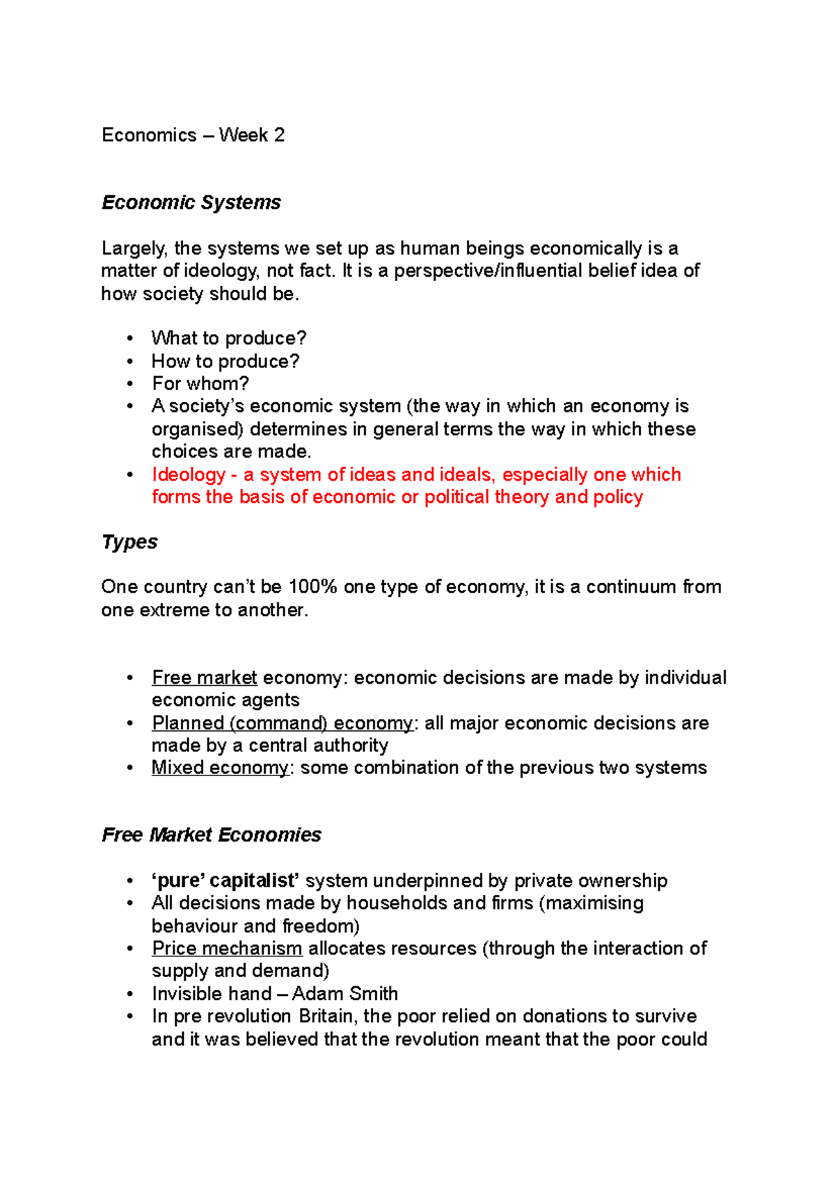 Economic Systems - Economics – Week 2 Economic Systems Largely, the ...