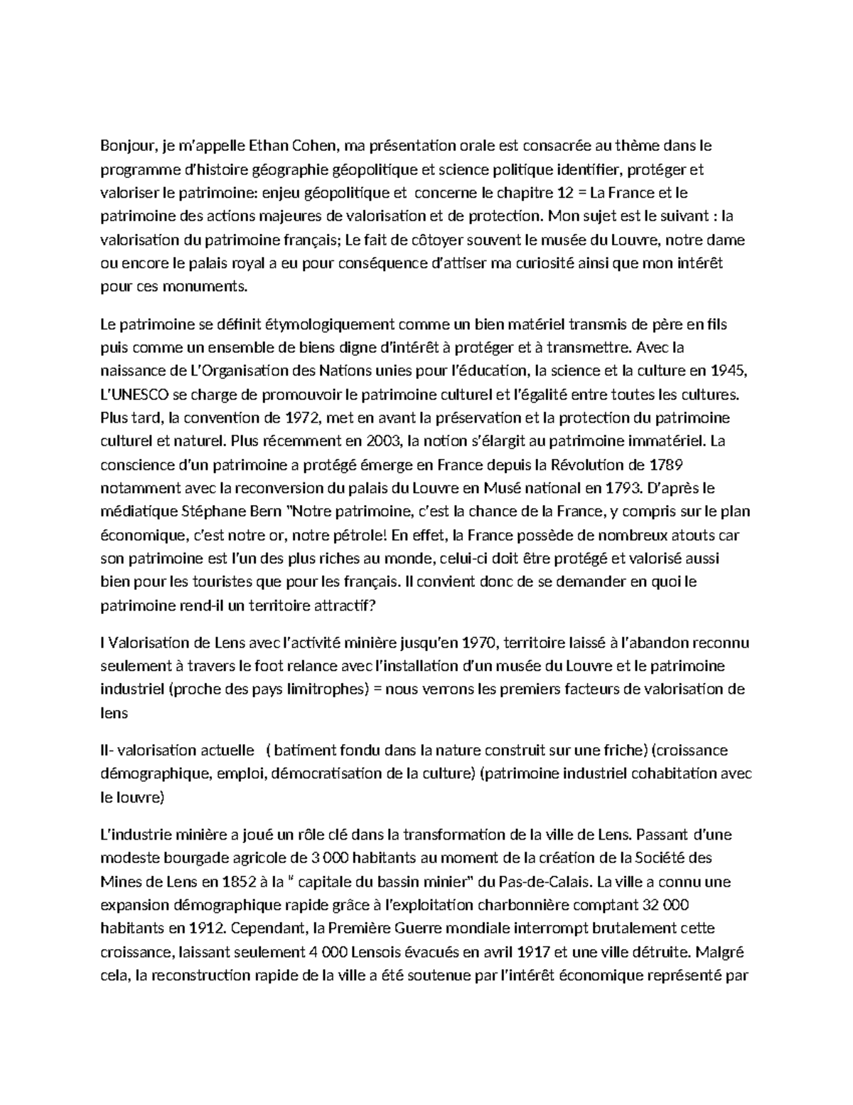 Grand ORAL intro hggsp - Bonjour, je m'appelle Ethan Cohen, ma ...