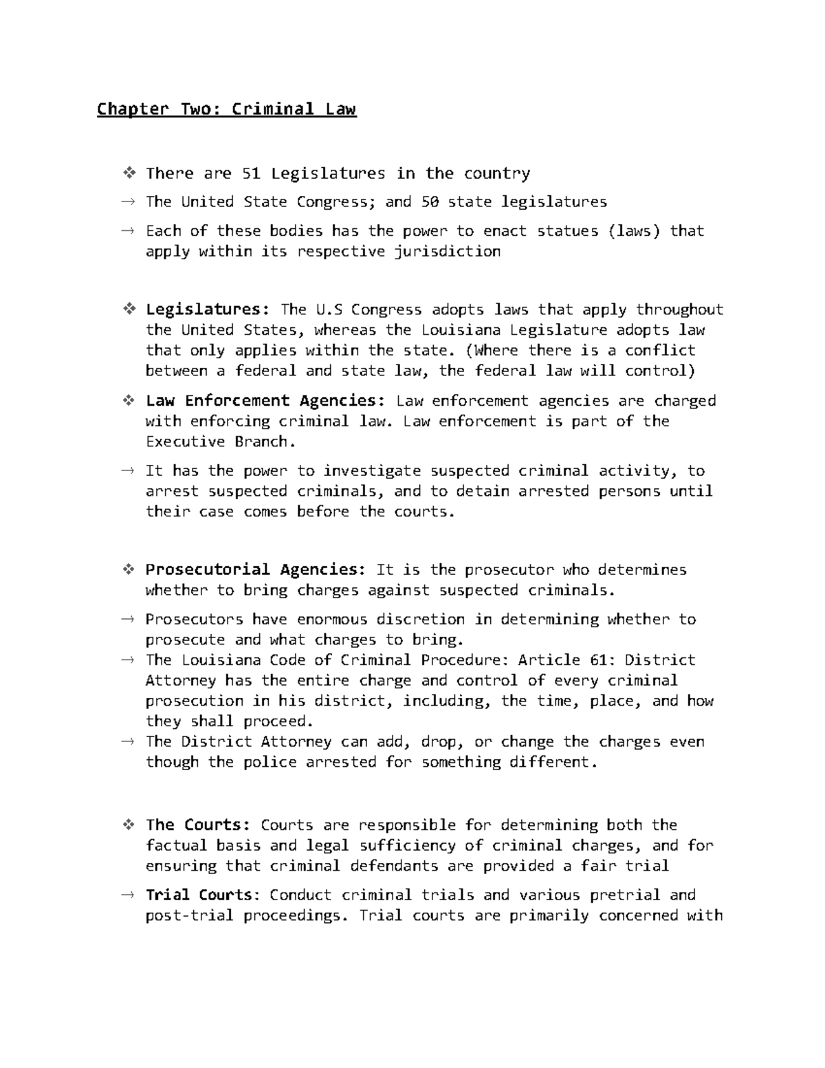 Criminal Law Chapter Two Notes - Chapter Two: Criminal Law There are 51 ...