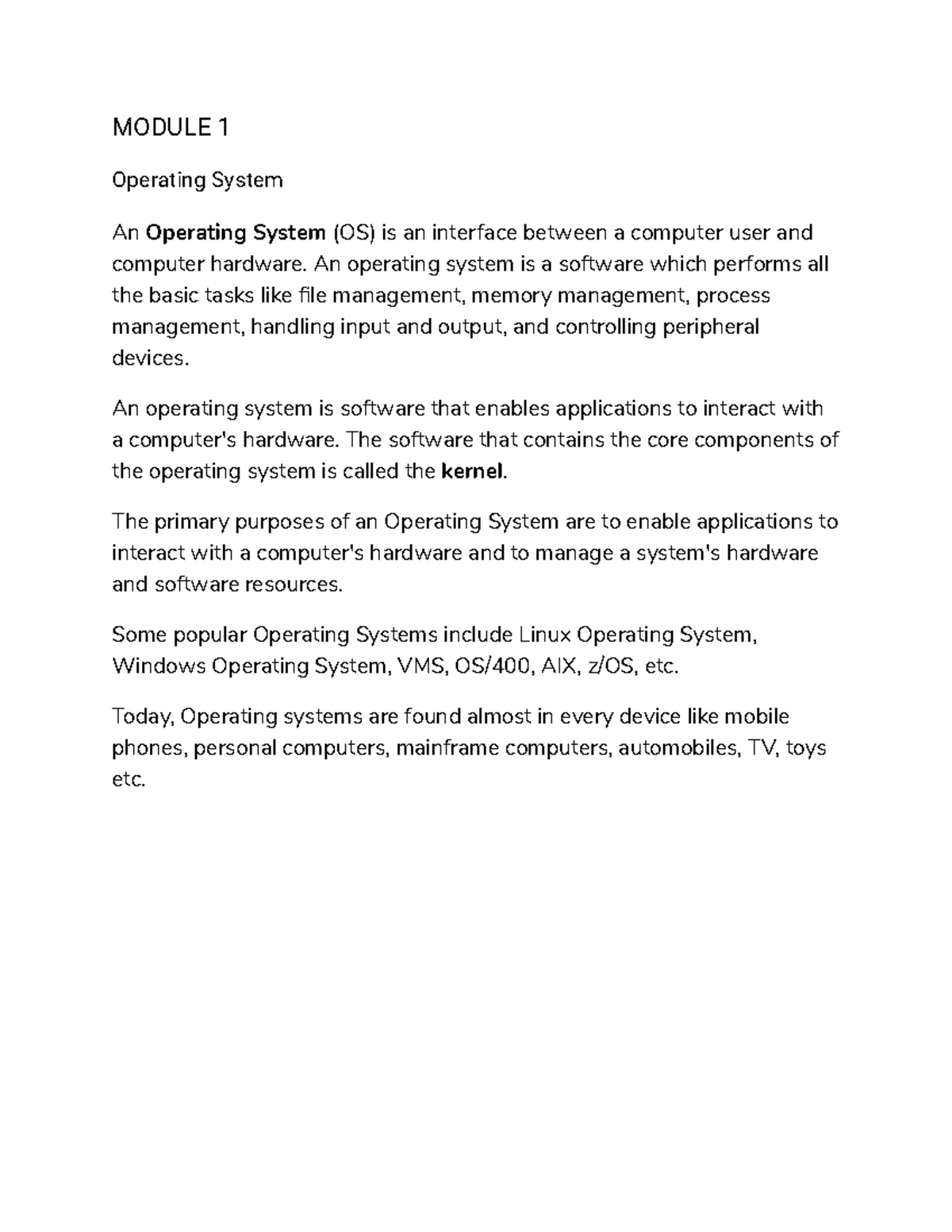 OS MOD 1 - Note for Msc Computer Science Students - MODULE 1 ...