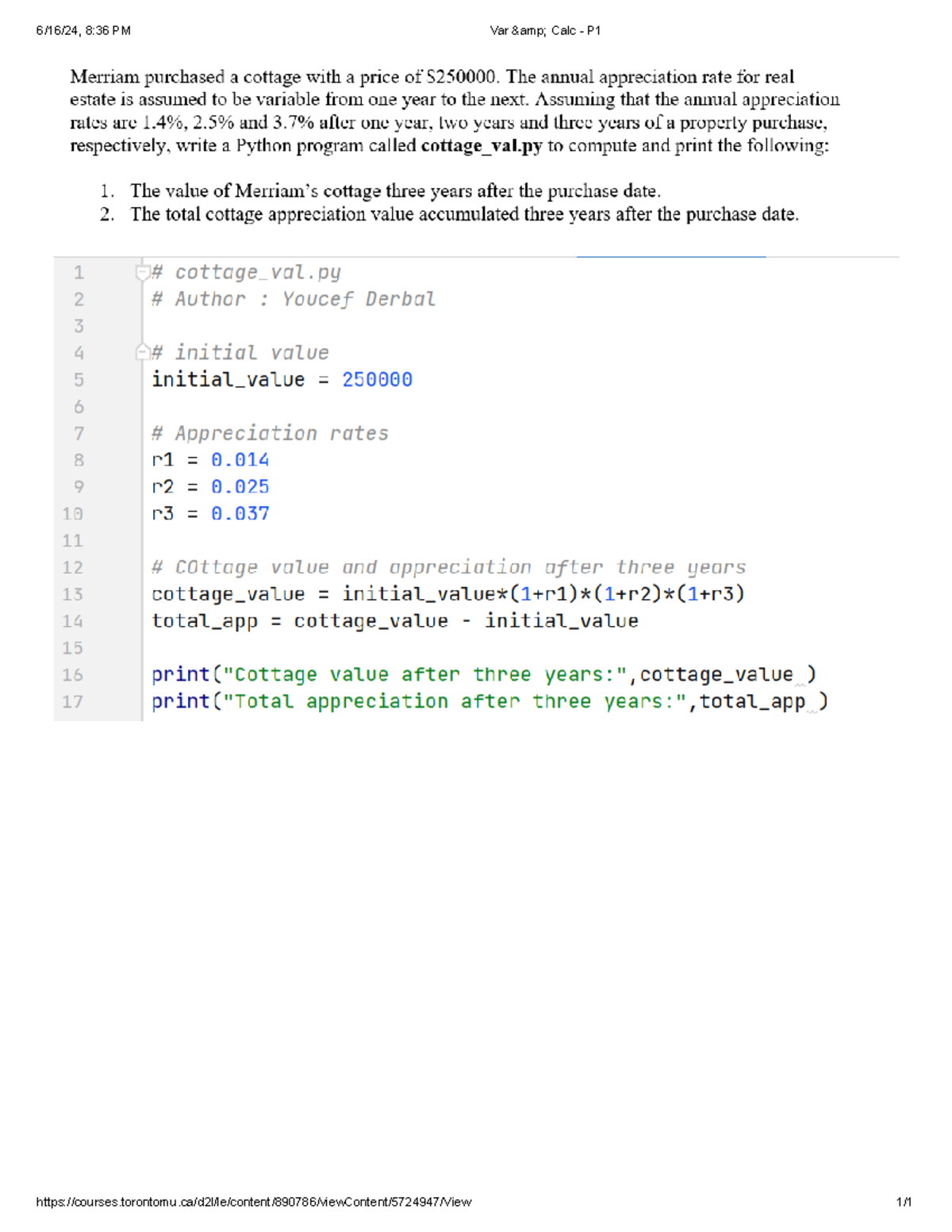 Var & Calc - P1 - ITM200 Fundamentals of Programming - 8:36 PM Var Calc P1 Merriam purchased a ...