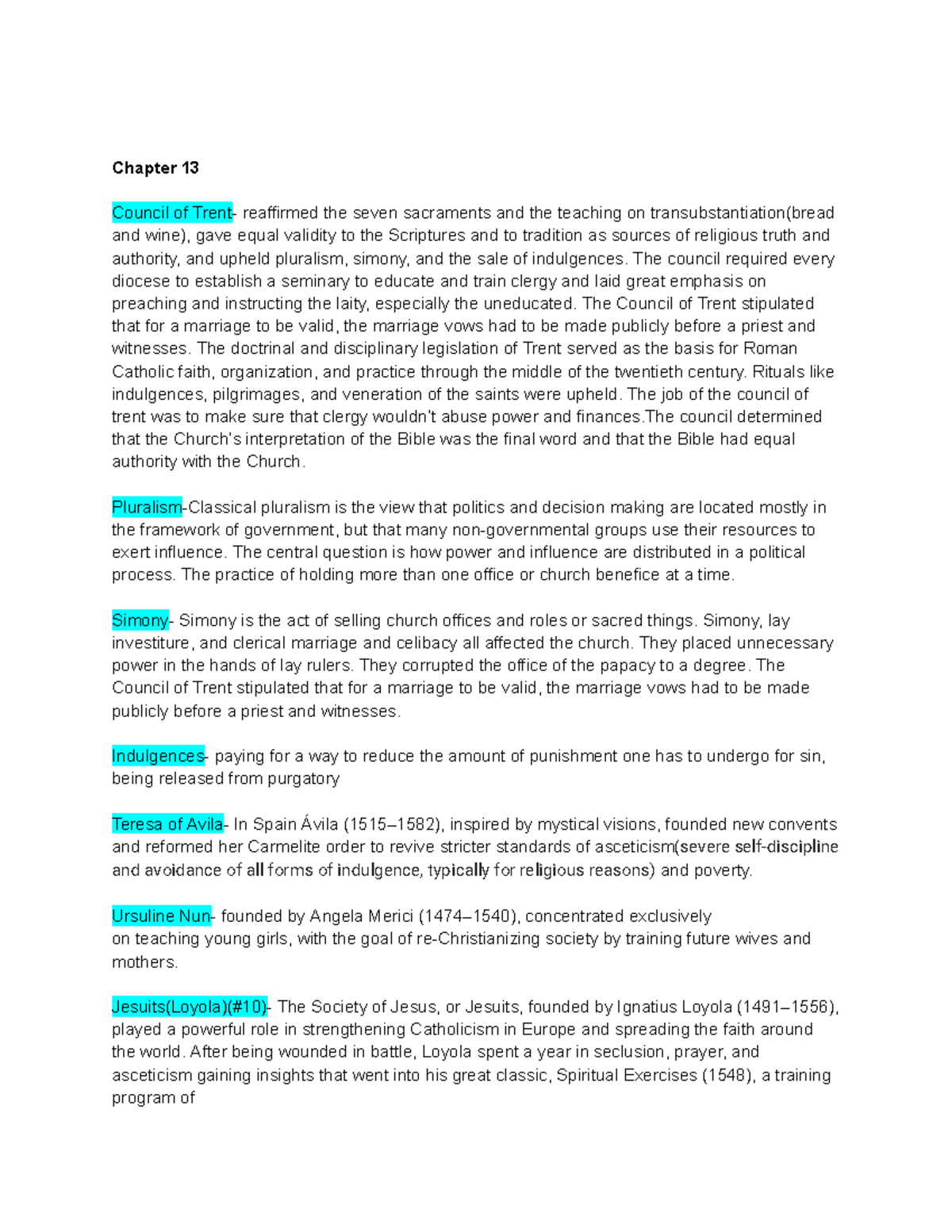 AP Euro- Chapters 13 and 14 - Chapter 13 Council of Trent- reaffirmed ...