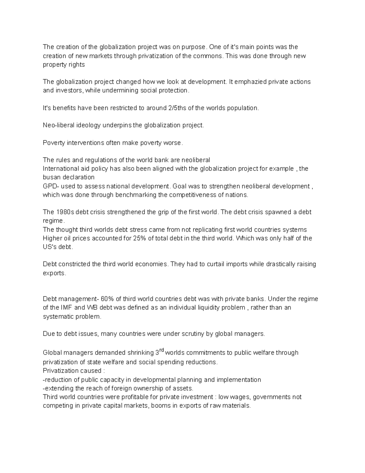 Chapter 4 notes - The creation of the globalization project was on ...