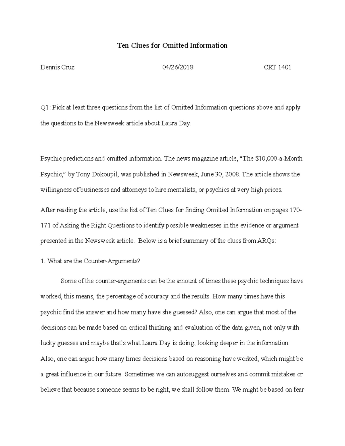 Ommitted Information - Psychic predictions and omitted information. The ...