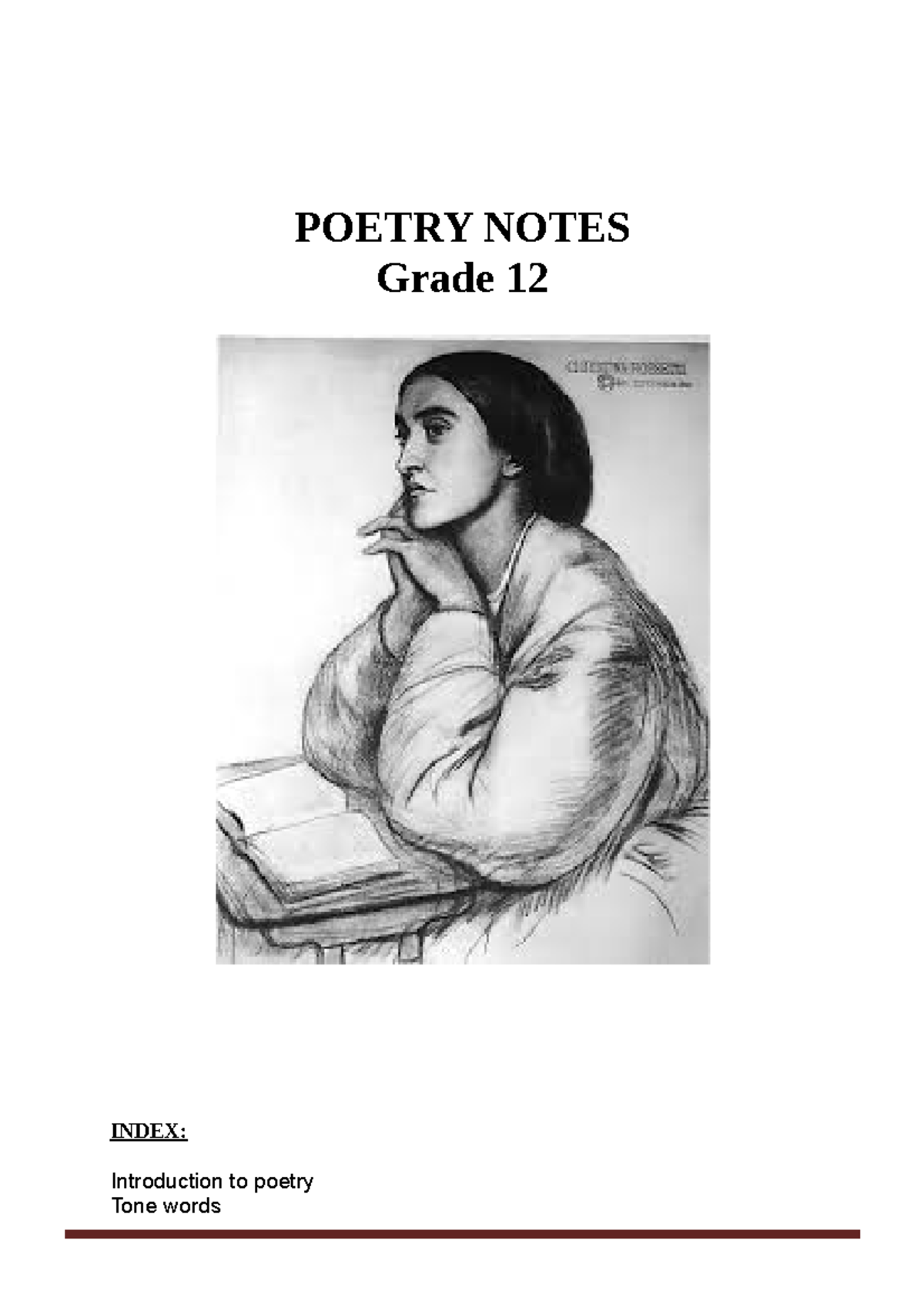 ENG2603 Poetry 2017 Notes Updated - POETRY NOTES Grade 12 INDEX ...