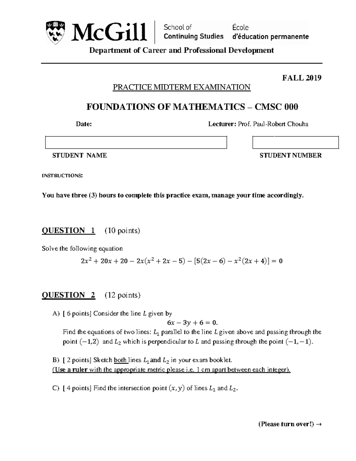 Sample/practice exam 2019, questions - Department of Career and Professional Development FALL ...