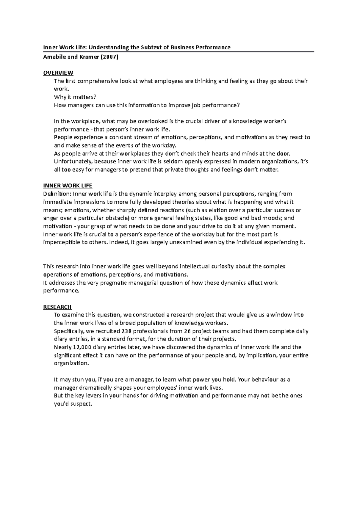 Inner Work Life - Lecture notes 2 - Inner Work Life: Understanding the ...