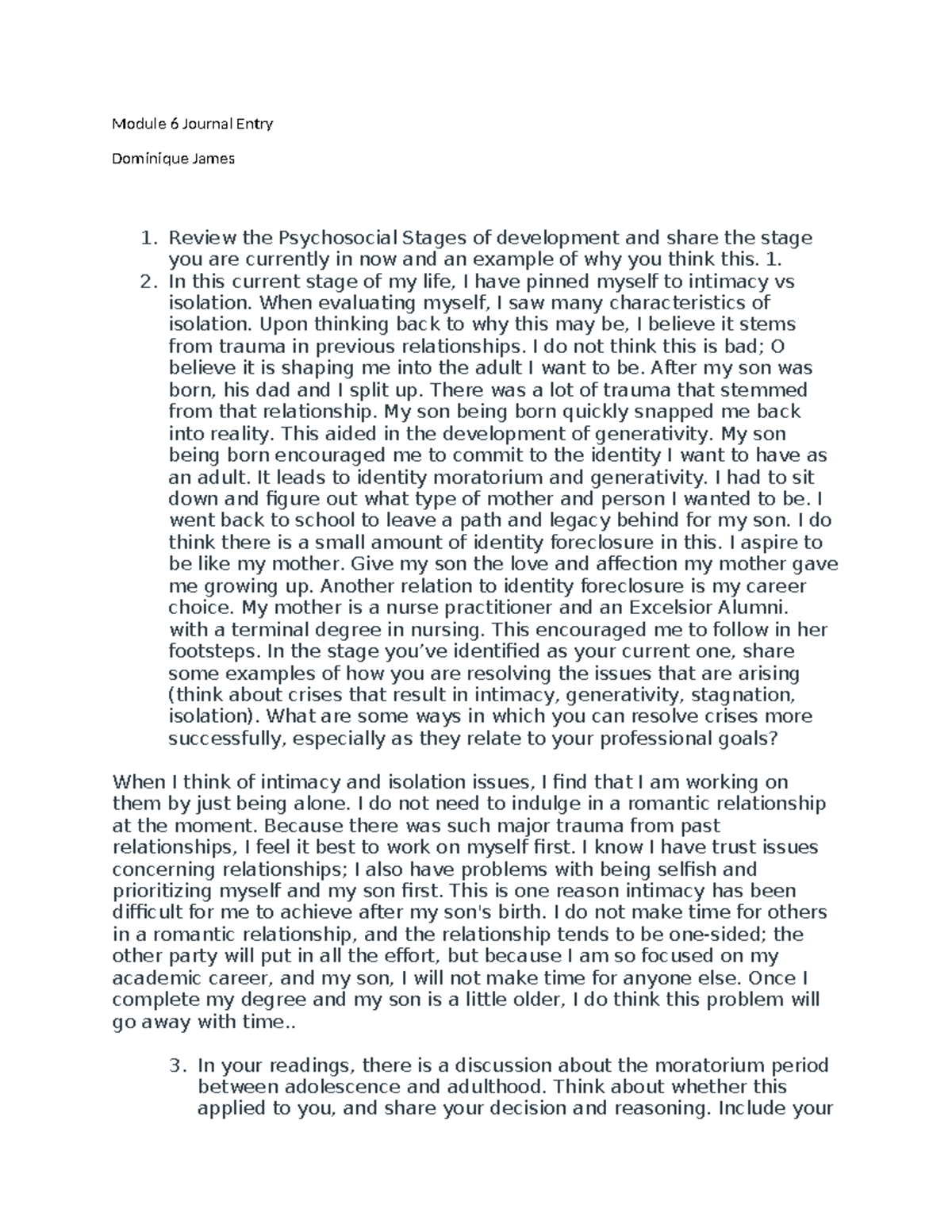 Module 6 Journal Entry - Module 6 Journal Entry Dominique James 1 ...