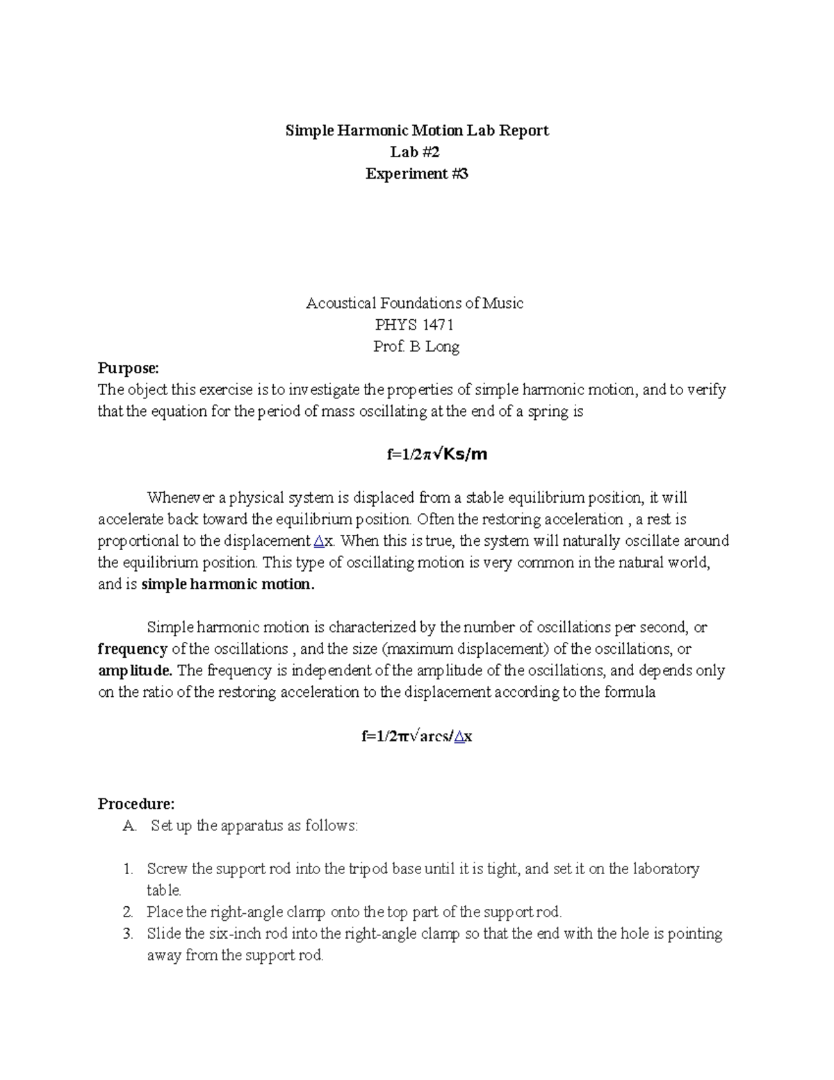 Physics Lab #2 Experiment #3 - PHYS 1471 - TAMUK - Studocu