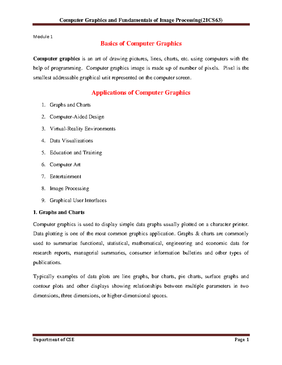 21CS63 Module 1 notes - Module 1 Basics of Computer Graphics Computer ...