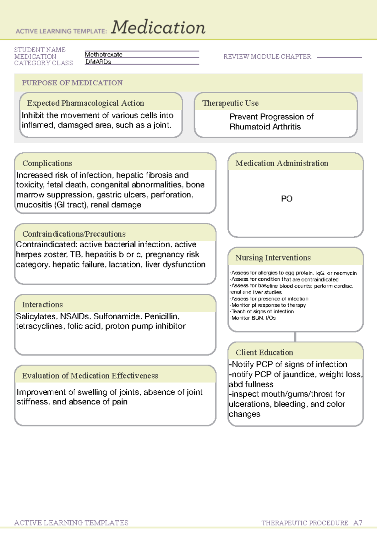 ATI- Template Dmards - STUDENT NAME MEDICATION REVIEW MODULE CHAPTER ...