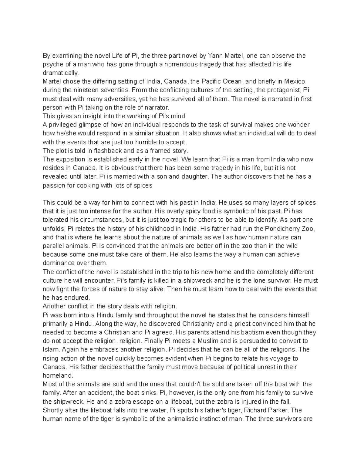 Review of Life of PI - By examining the novel Life of Pi, the three ...