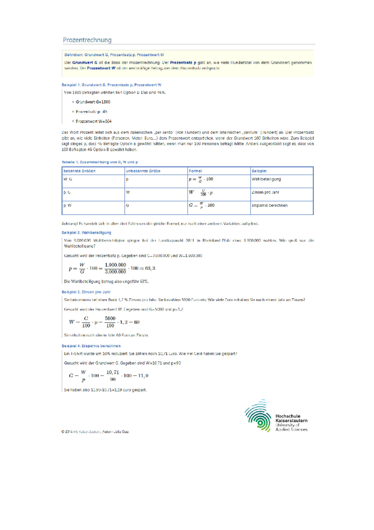 Vorkurs Mathe Block 1-5 Prozentrechnung 01 Lernmodul - Mathematik - Studocu