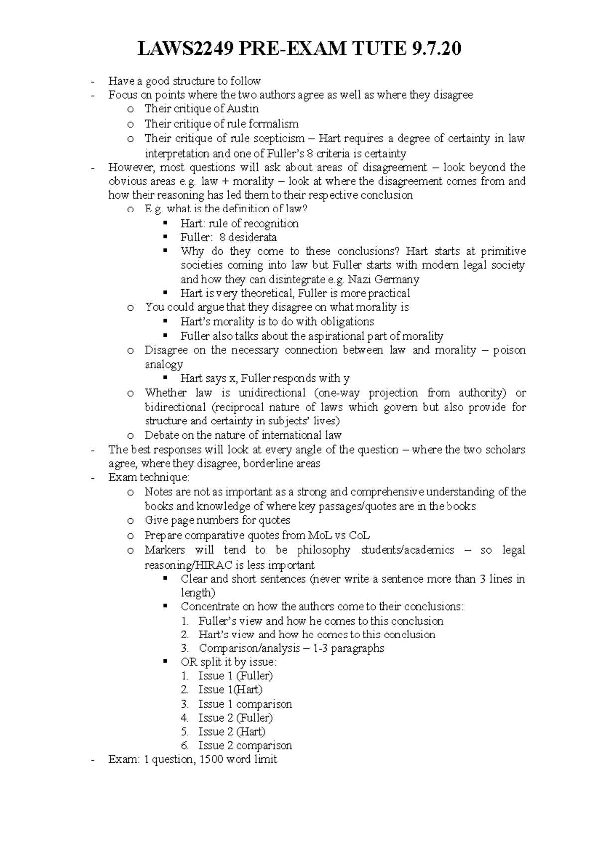 Pre-exam tute - pre-exam tips and tricks - LAWS2249 PRE-EXAM TUTE 9 ...