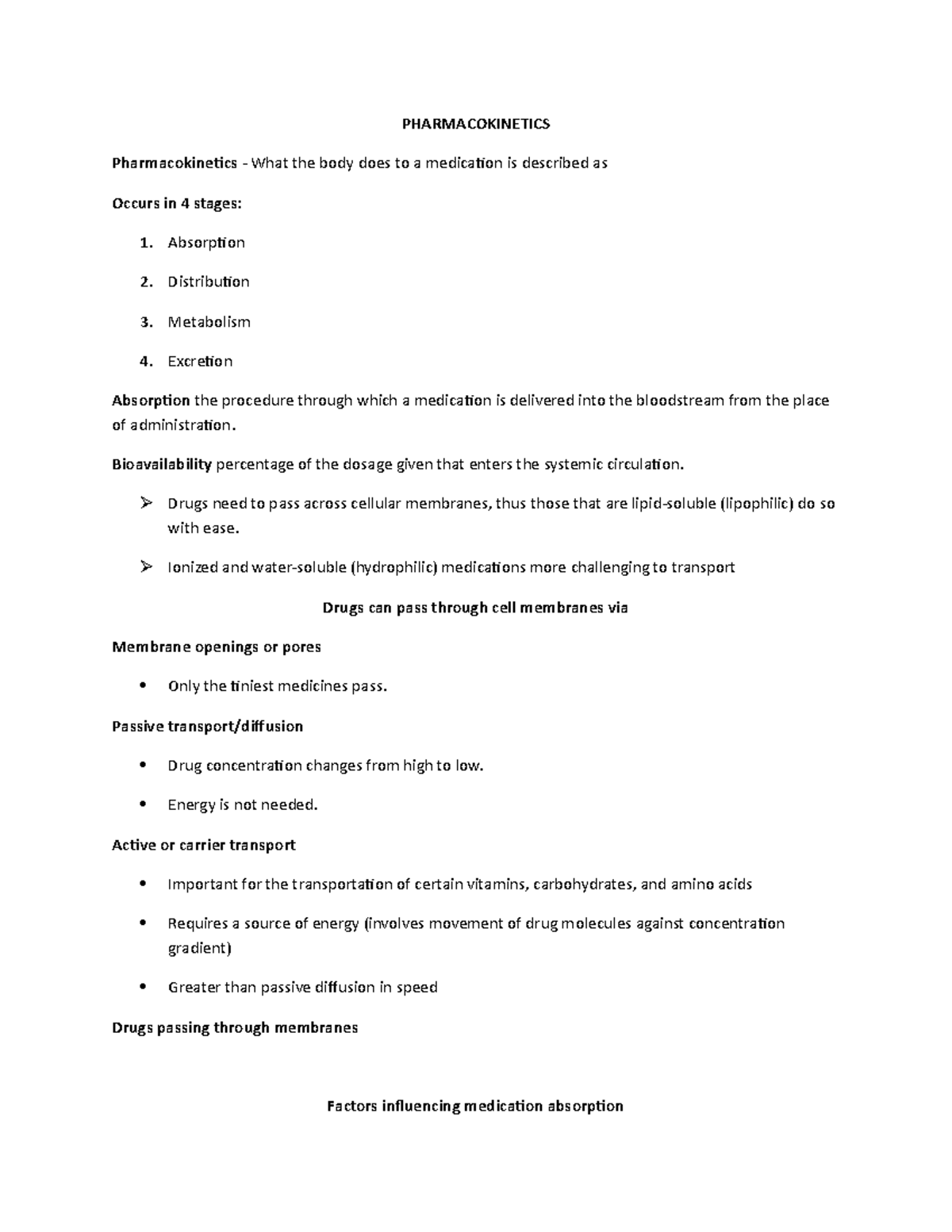 Pharmacokinetics notes - PHARMACOKINETICS Pharmacokinetics - What the ...