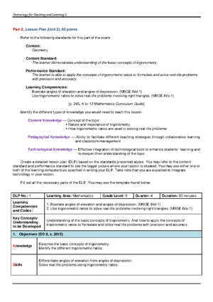 Lesson 1 - Tpack Framework in Lesson Planning - Technology for Teaching ...