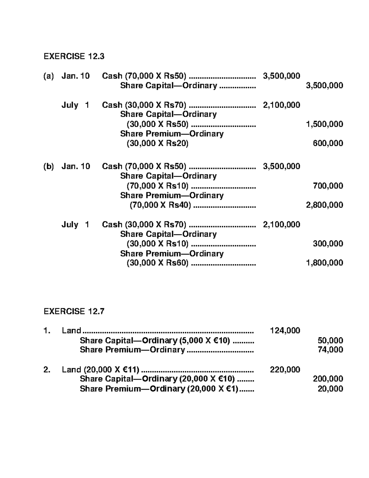 CH12 Solution pdf - (a) Jan. 10 Cash (70,000 X Rs50) 3,500, Share ...