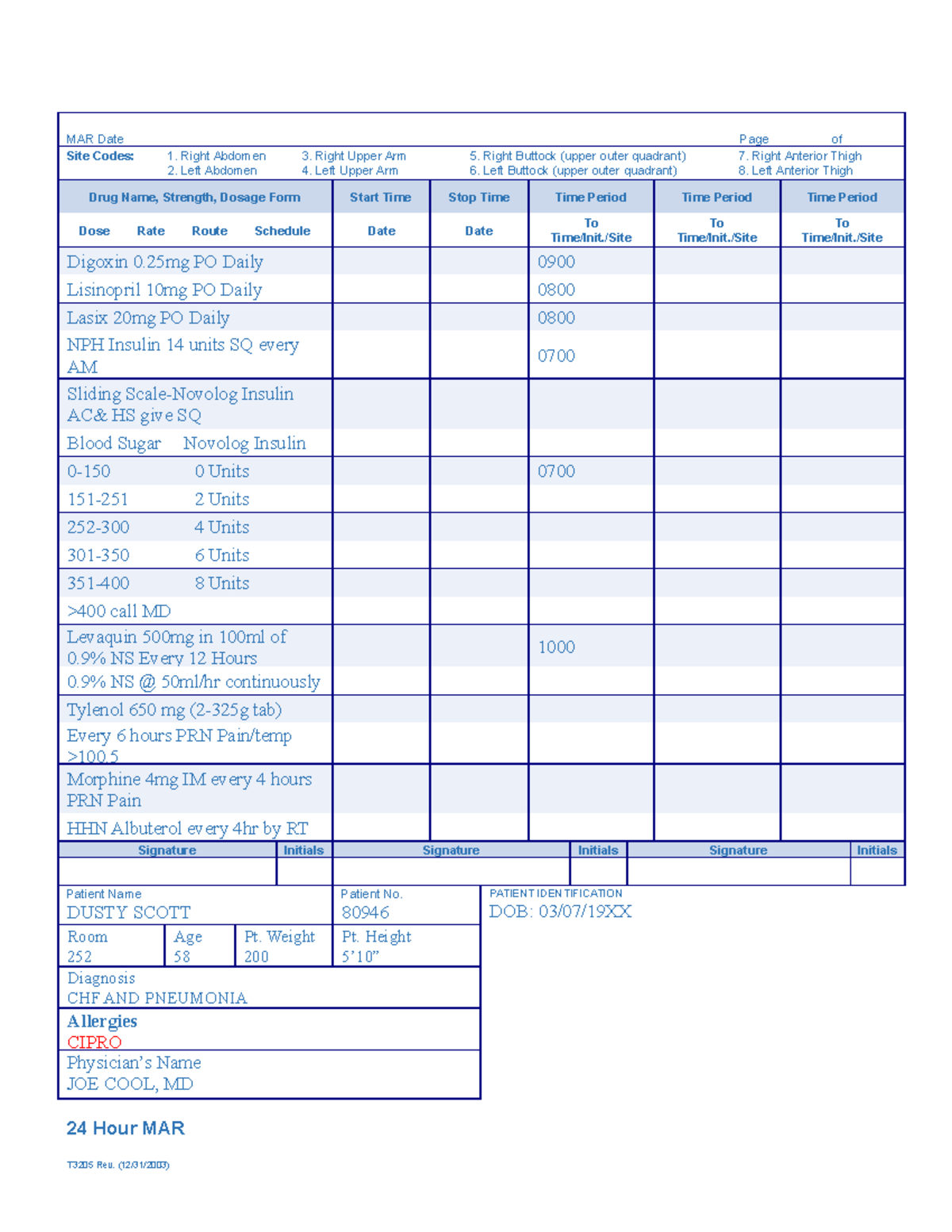 MAR Dusty Scott VNSG Sp2020 - MAR Date Page of Site Codes: 1. Right ...