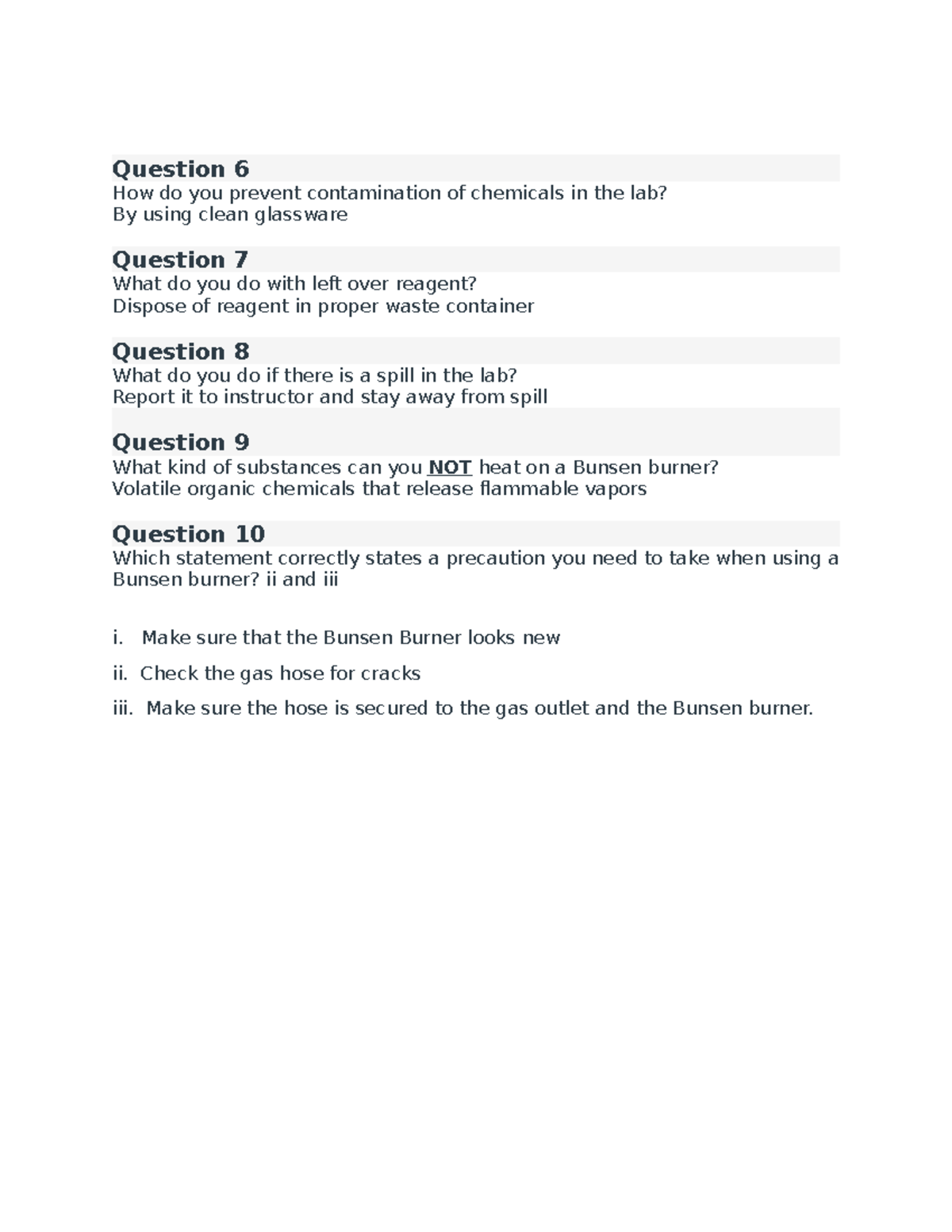 Document 2 - Lab Safety Quiz - Question 6 How do you prevent ...