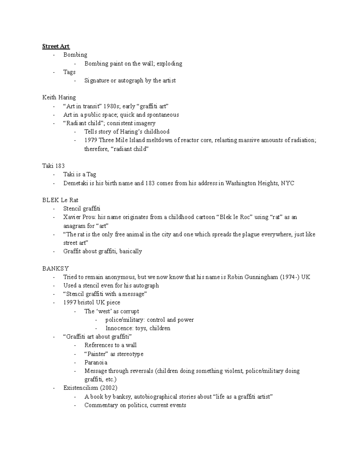 Street Art - Lecture notes for test 5 - Street Art - Bombing - Bombing ...