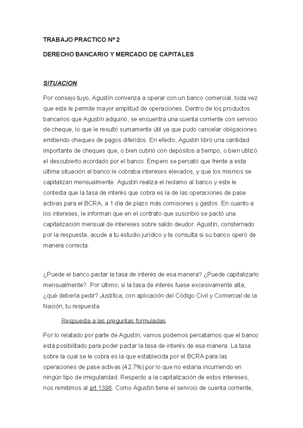 Tp nº 2 Derecho Bancario - TRABAJO PRACTICO Nº 2 DERECHO BANCARIO Y MERCADO DE CAPITALES ...