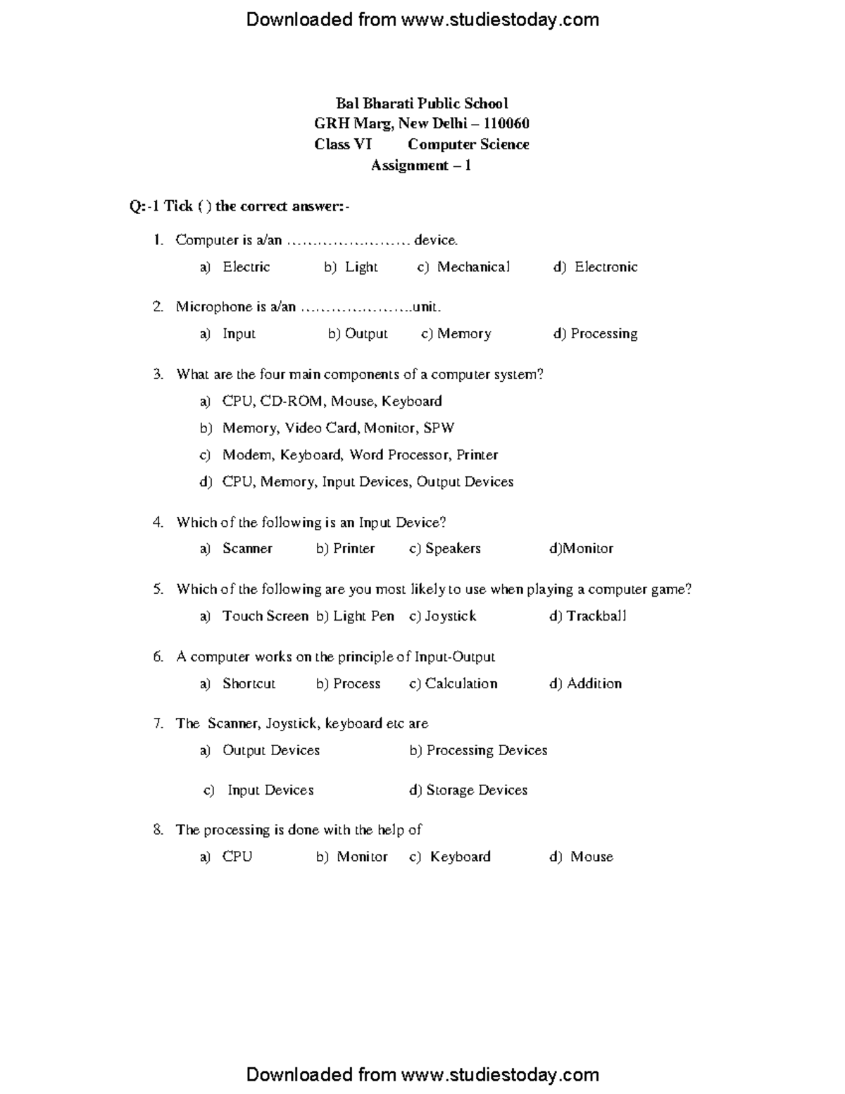 CBSE Class 6 Computer Worksheets - Bal Bharati Public School GRH Marg ...