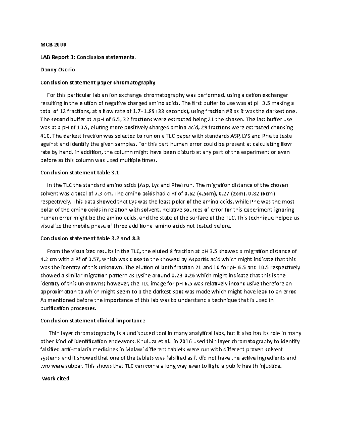Osorio Danny conclusion statements Lab 3 - MCB 2000 LAB Report 3 ...