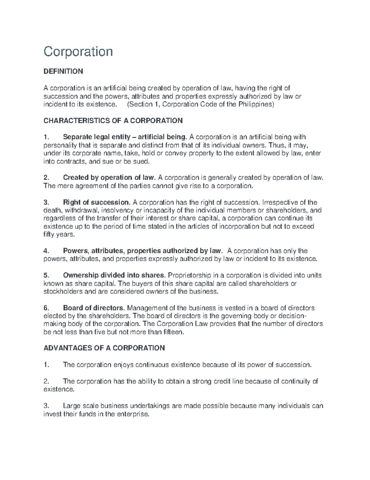 Corporation - (Section 1, Corporation Code of the Philippines ...