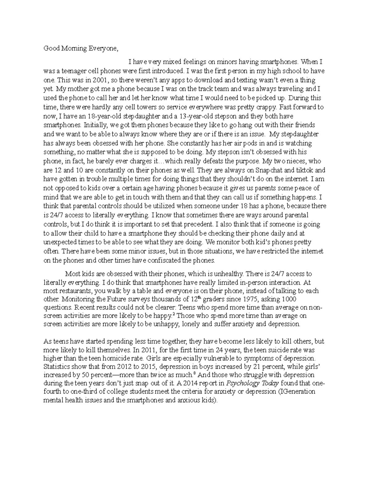 Cog Discussion 2 - Good Morning Everyone, I have very mixed feelings on ...