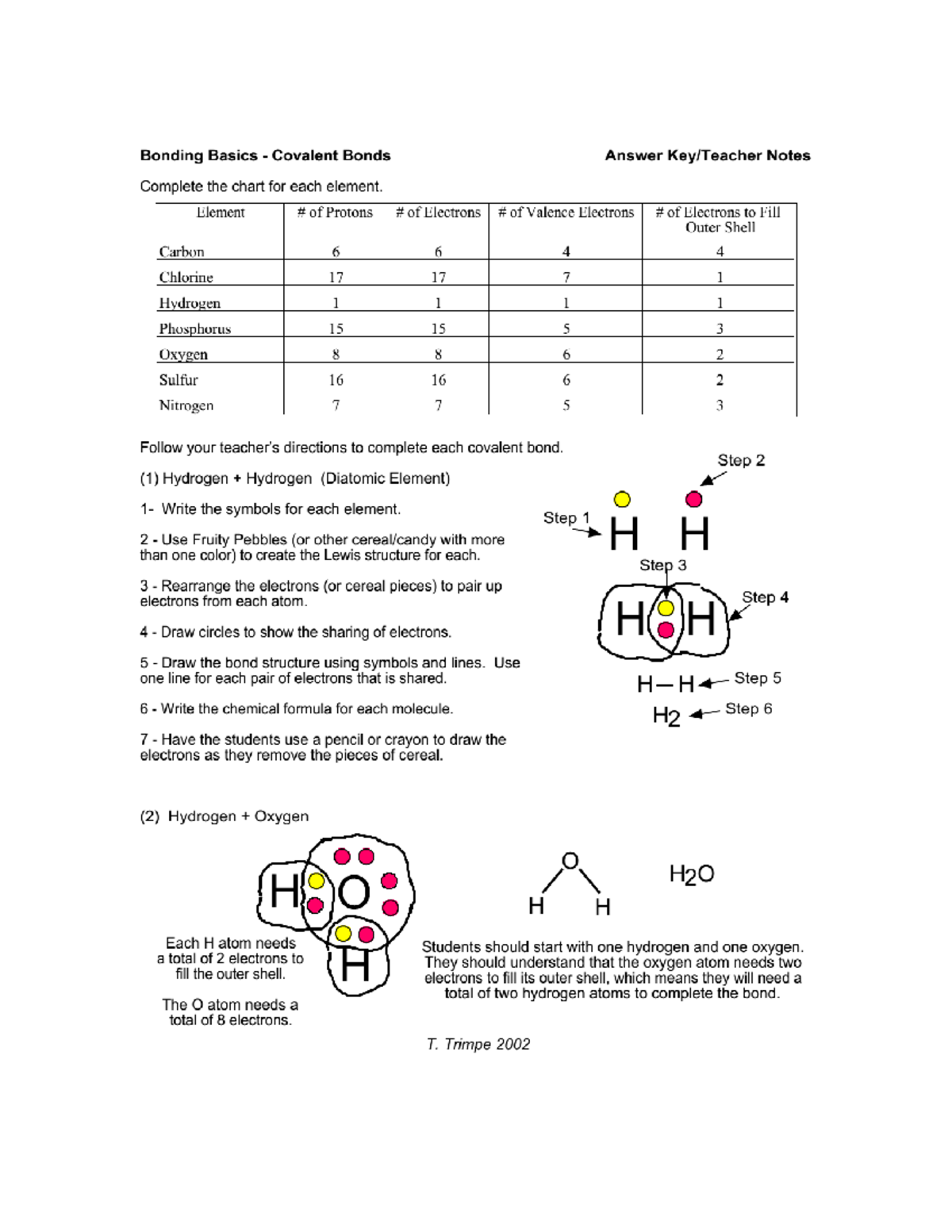 Covalent Bonding Problems-Key - Bonding Basics Covalent Bonds Answer ...