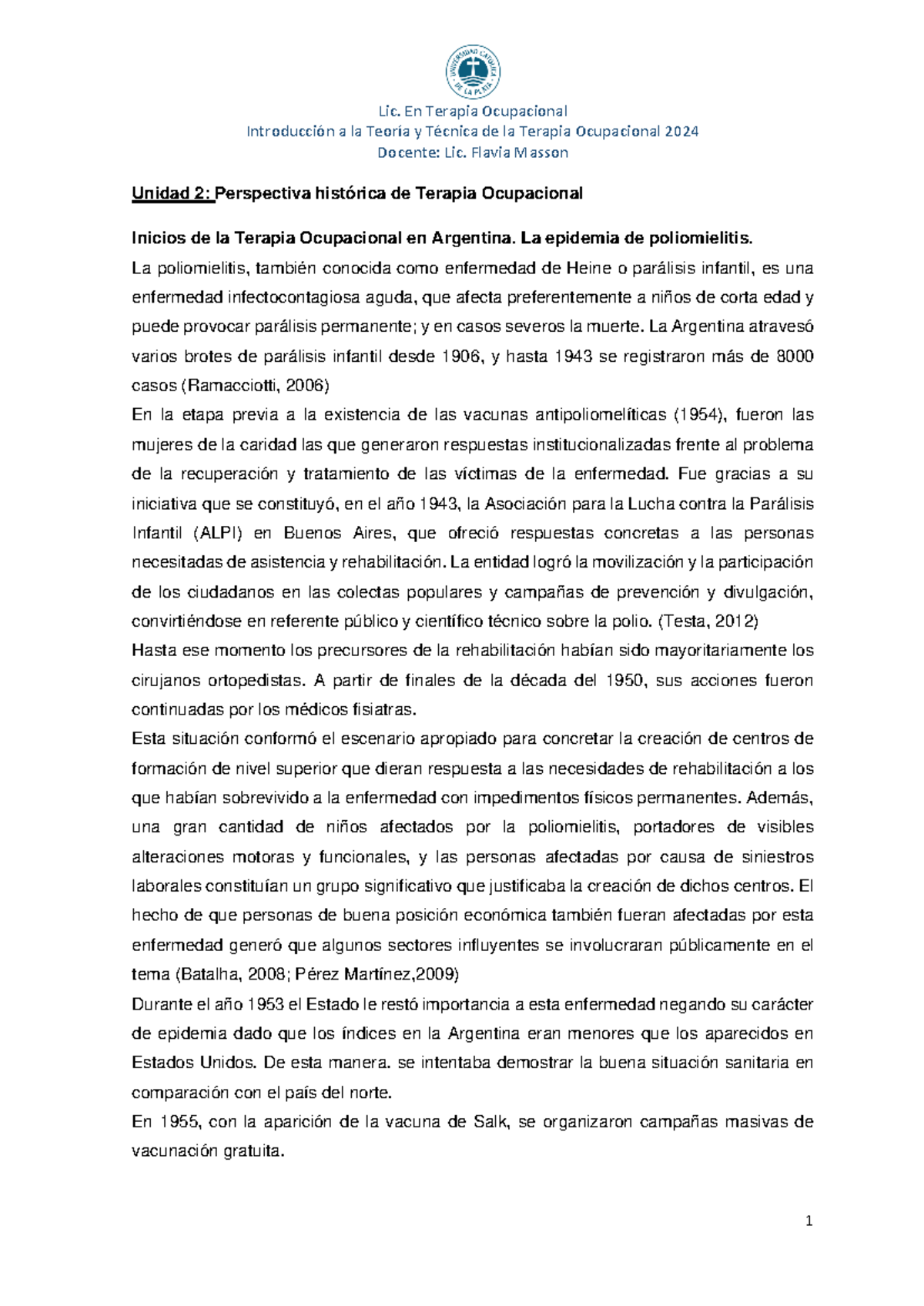 Inicios DE LA Terapia Ocupacional EN Argentina - Introducción a la ...