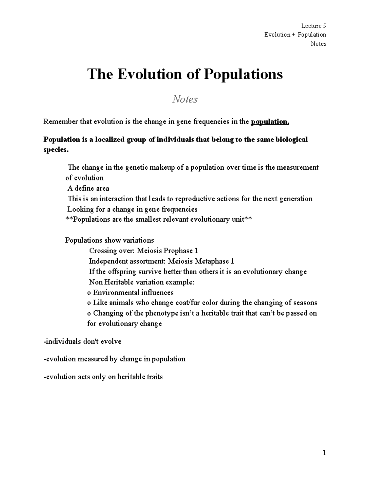 The Evolution of Populations - Evolution + PopulationNotes The ...