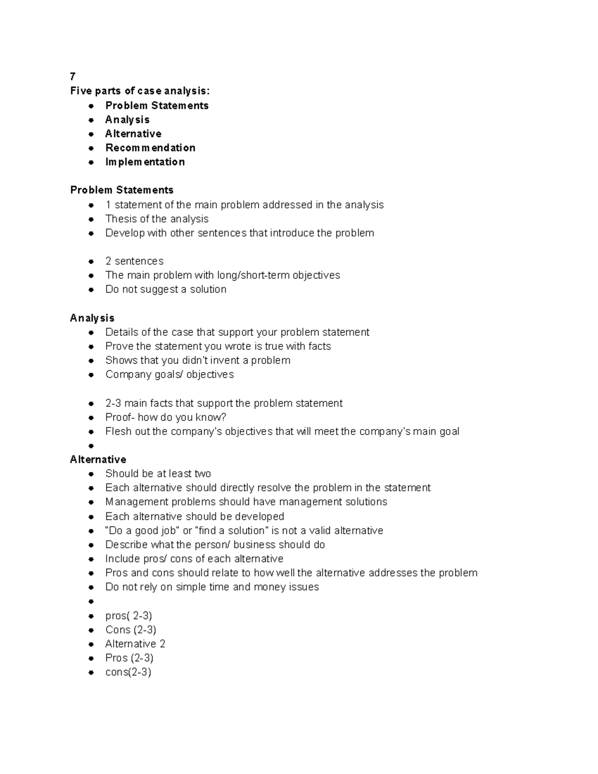 Five parts of case analysis - 7 Five parts of case analysis: Problem ...