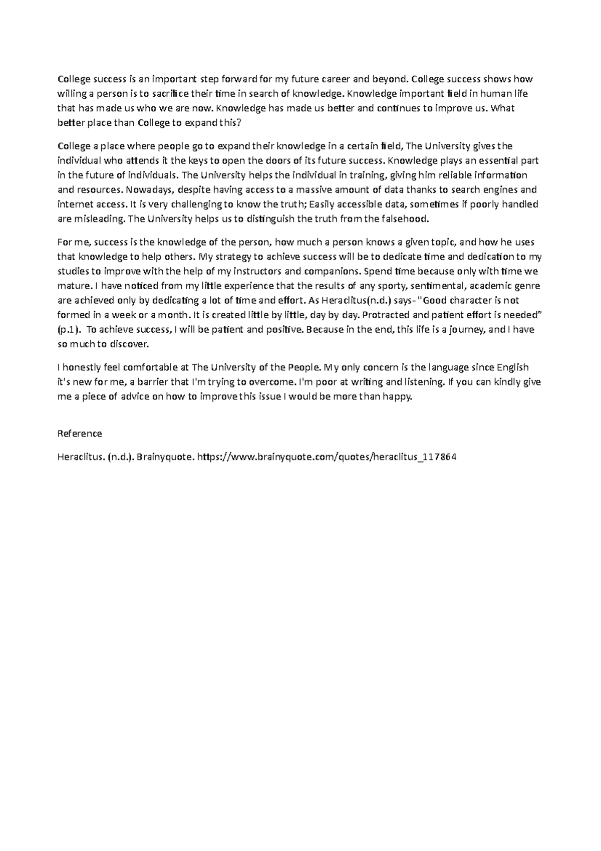 Learning Journal Unit 1 - College success is an important step forward ...