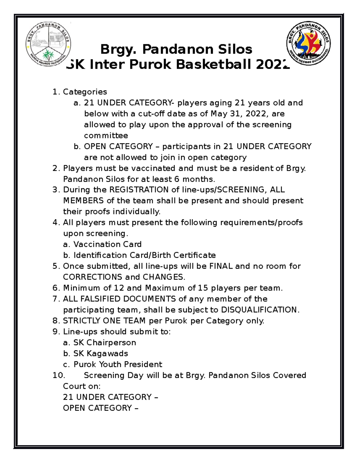 Mechanics Format Brgy Pandanon Silos SK Inter Purok Basketball mechanics-format-brgy-pandanon-silos-sk-inter-purok-basketball