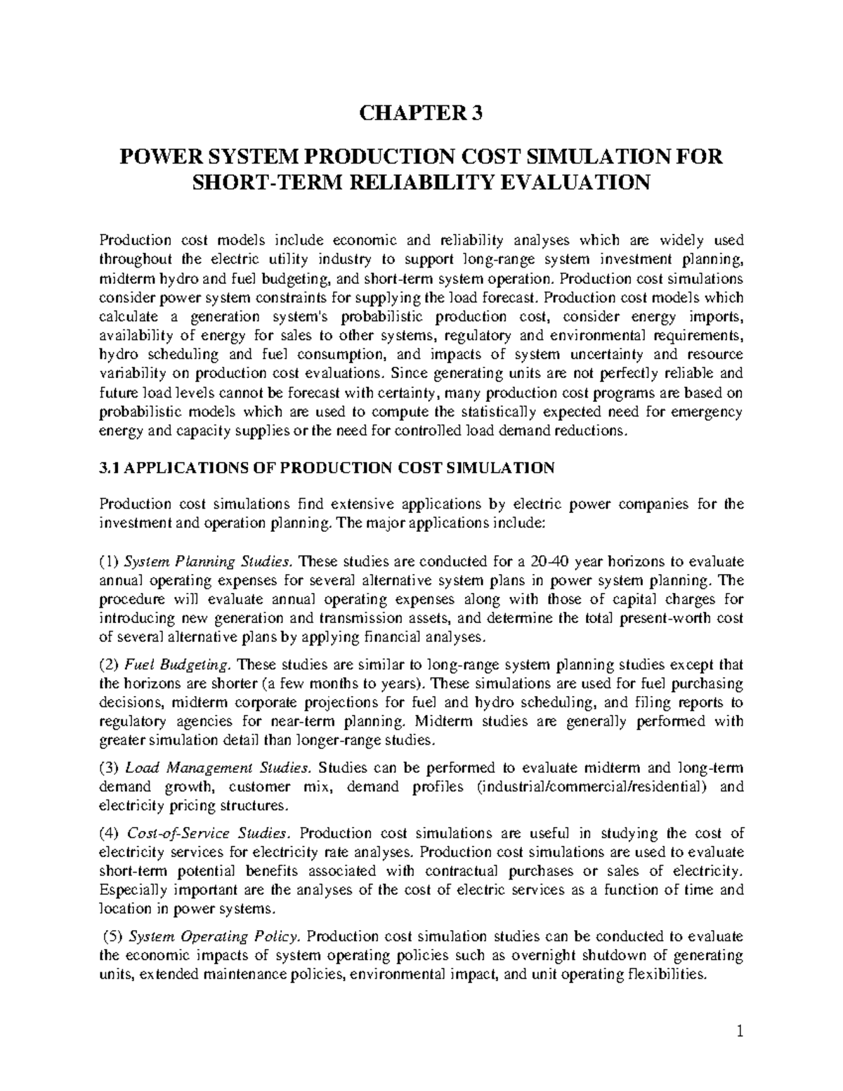 Chapter 3 - notes - CHAPTER 3 POWER SYSTEM PRODUCTION COST SIMULATION ...