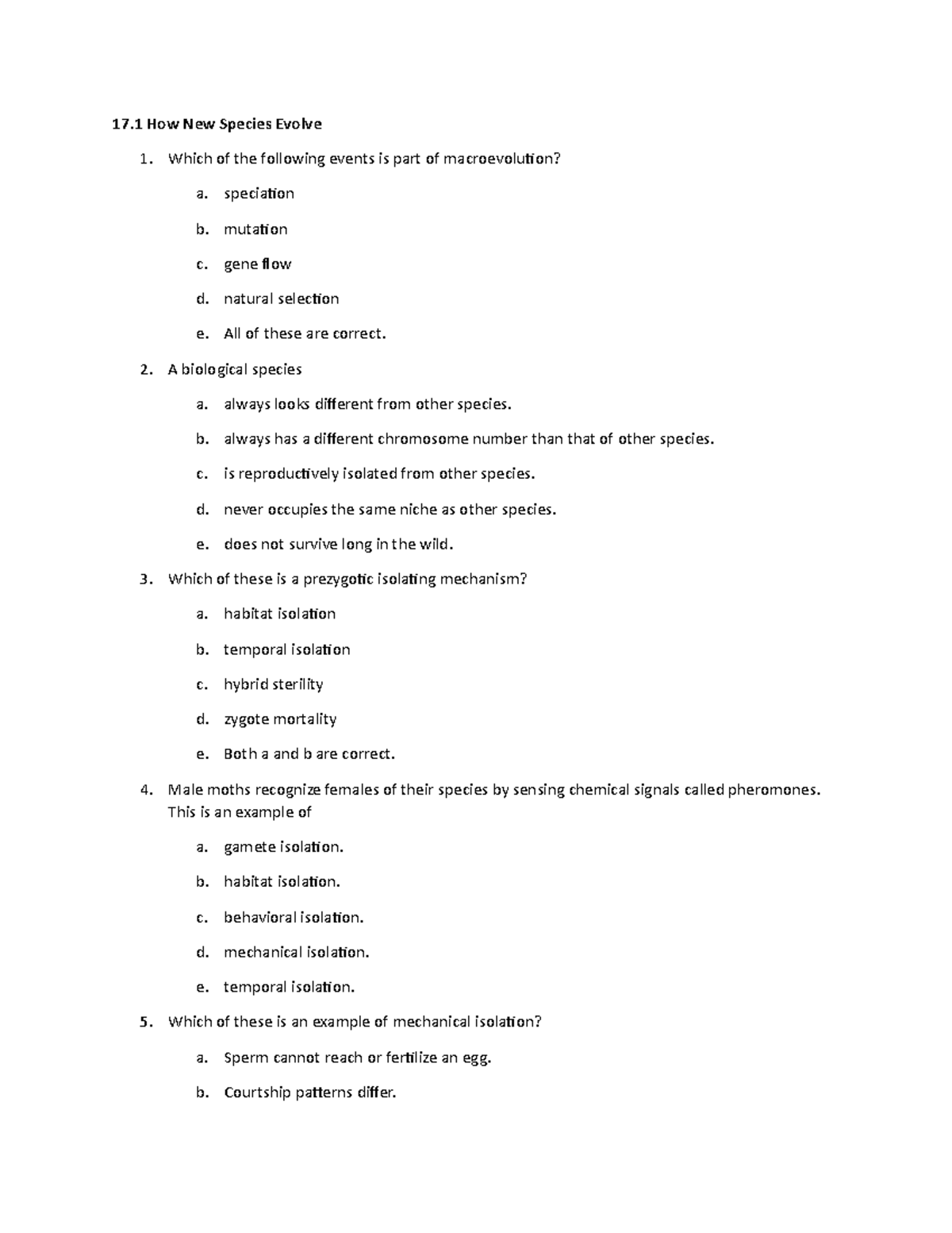 Chap 17 testing yourself - 17 How New Species Evolve 1. Which of the ...