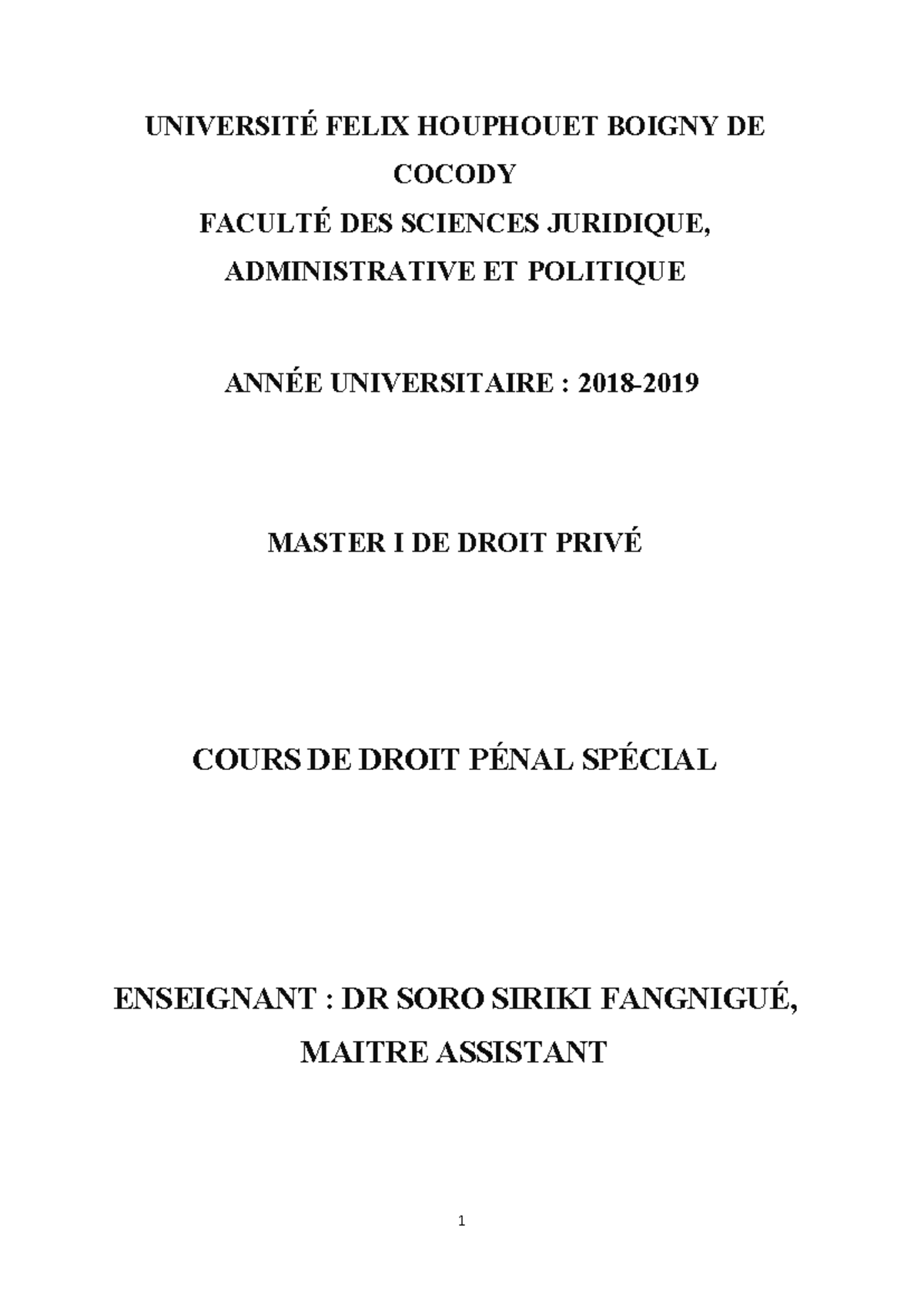 Cours De Dps Du Prof Soro Université Felix Houphouet Boigny De Cocody