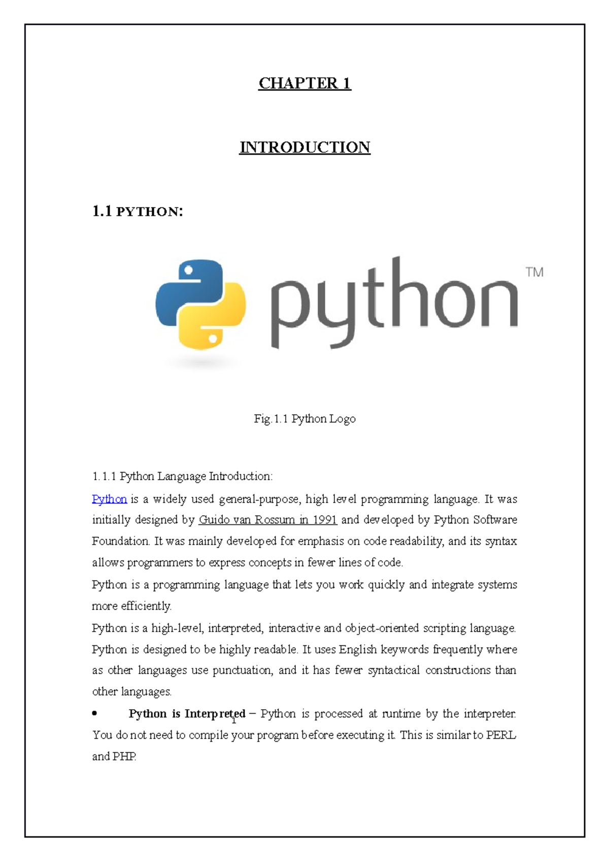 Python Project Report - Sfsfgsgssfwfs - 1 CHAPTER 1 INTRODUCTION 1 ...