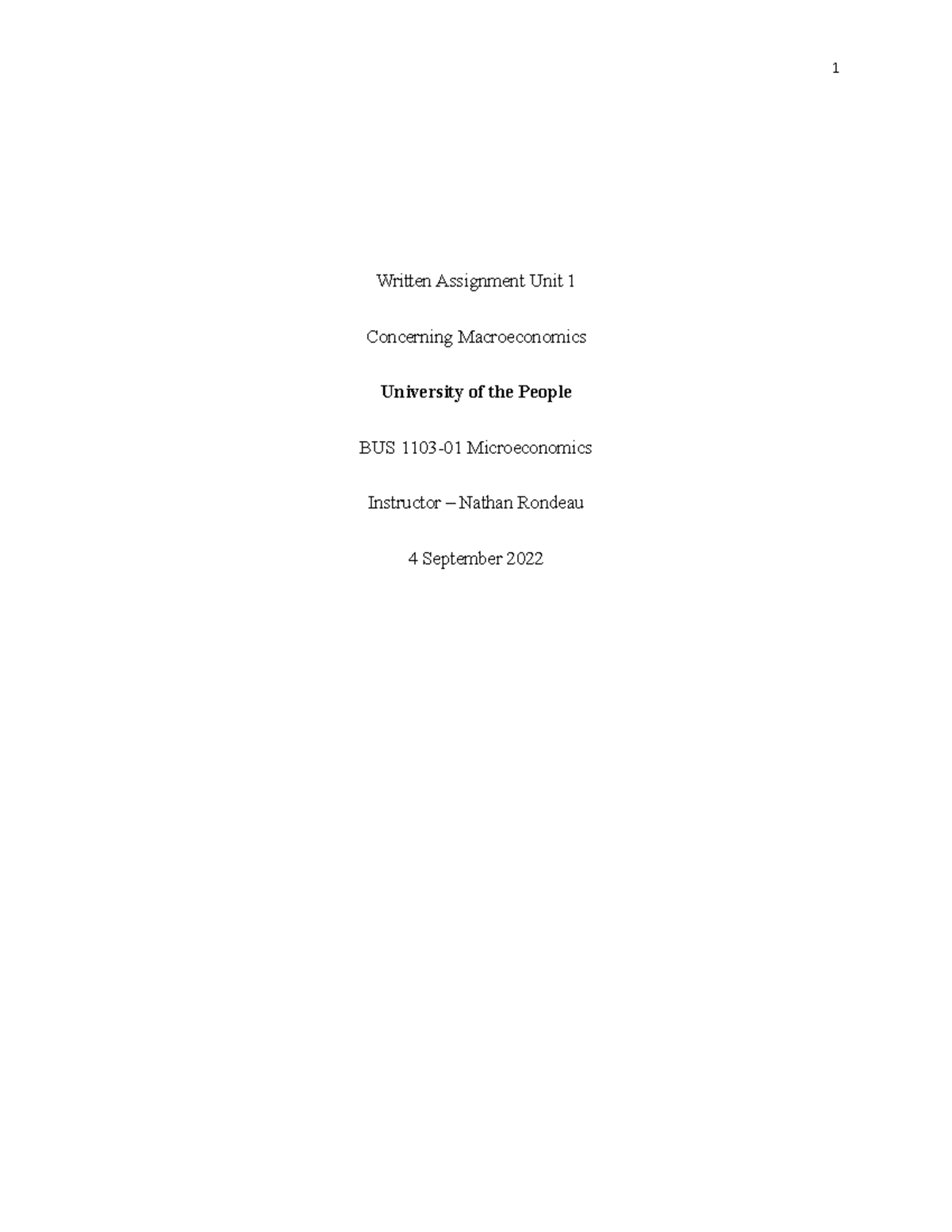 Microeconomics Unit 1 Written Assignment - Written Assignment Unit 1 ...