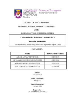 CHM256 LAB Report EXP 12 - Basic Analytical Chemistry - UiTM - Studocu