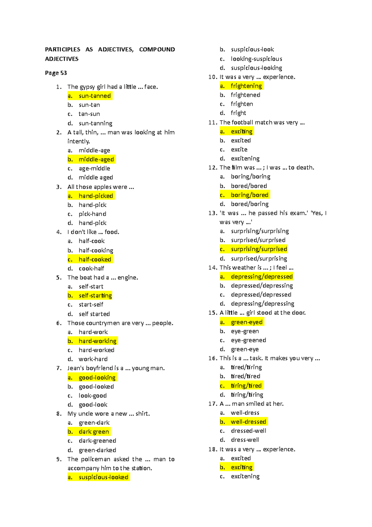 Practice 10 Participles As Adjectives Compound Adjectives Participles As Adjectives Compound