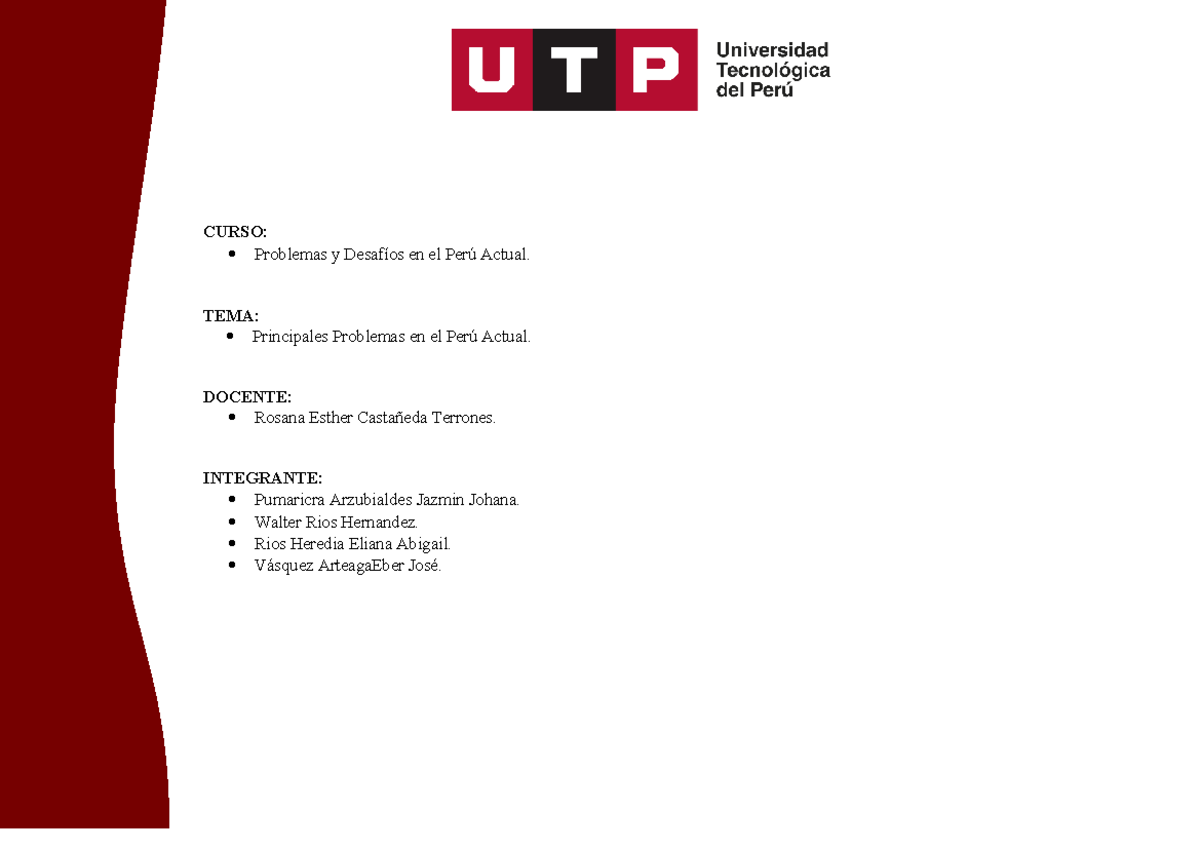 Principales Problemas DEL PERÚ - CURSO: Problemas y Desafíos en el Perú ...