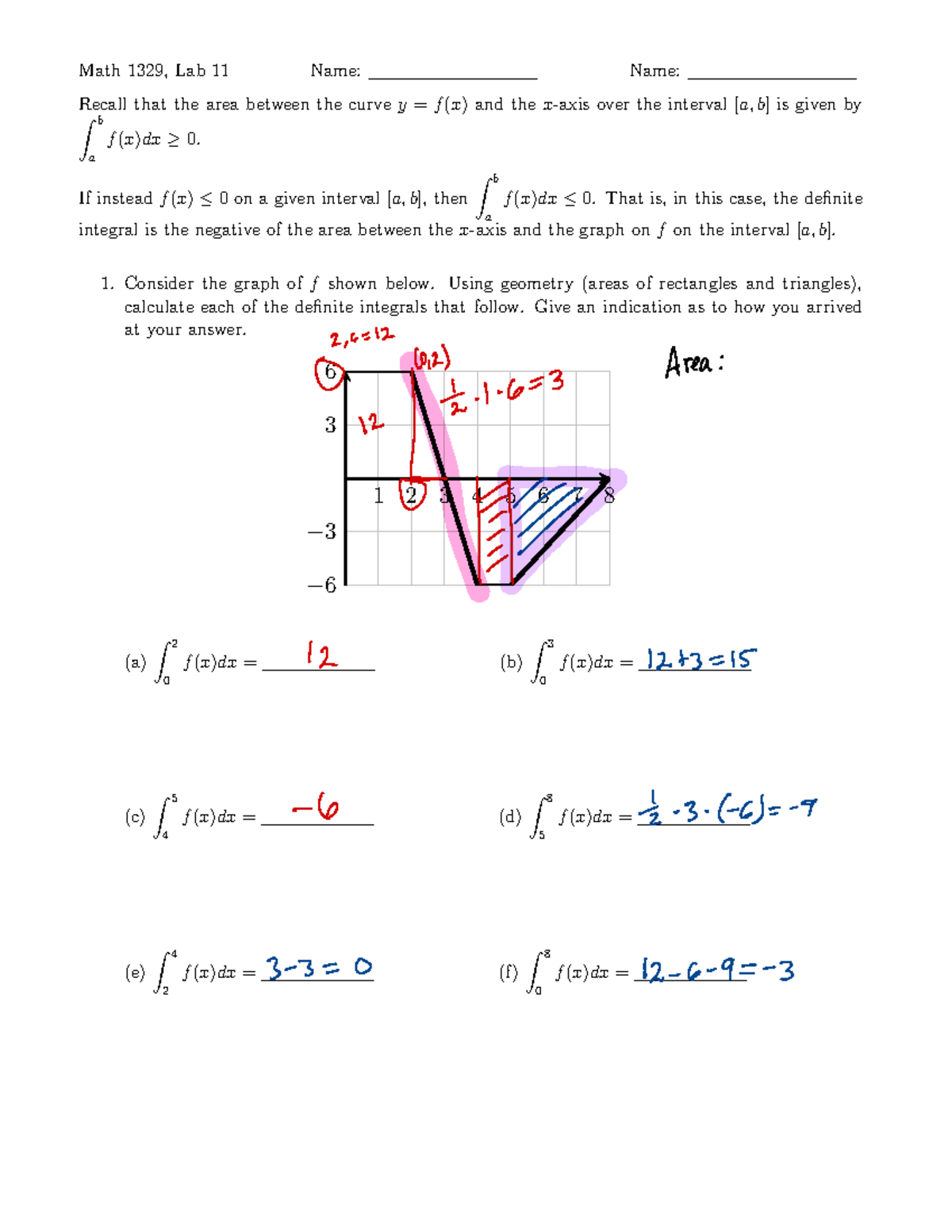 Lab 11 - work assignment of integrals with information and answers ...