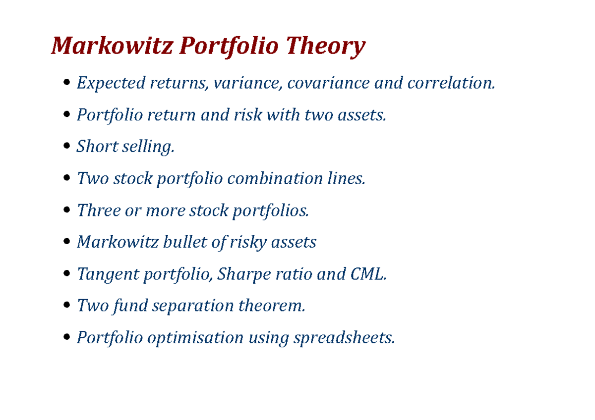 6 Markowitz portfolio theory - Markowitz Portfolio Theory Expected ...