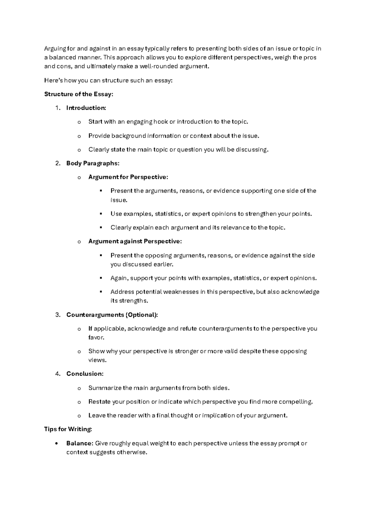 Tips on how write an essay arguing for and against a certain topic ...