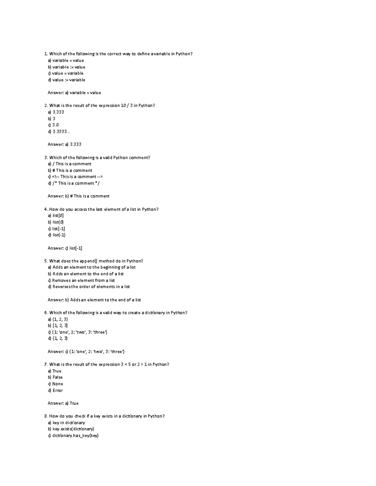 Python Mcqs Nice Which Of The Following Is The Correct Way To Define A Variable In Python A